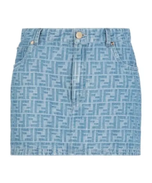Fendi Ff Printed Denim Skirt - Blue