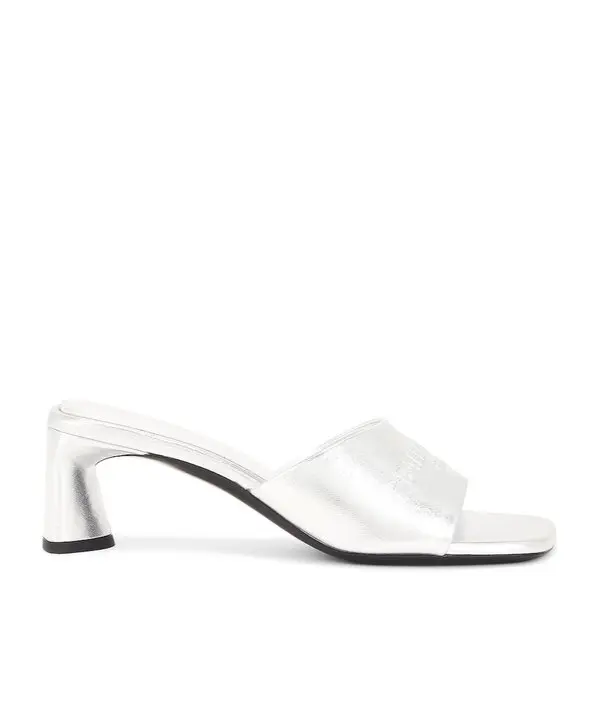 Balenciaga Embossed Logo Heeled Sandals - Silver