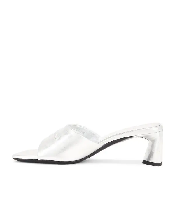 Balenciaga Embossed Logo Heeled Sandals - Silver
