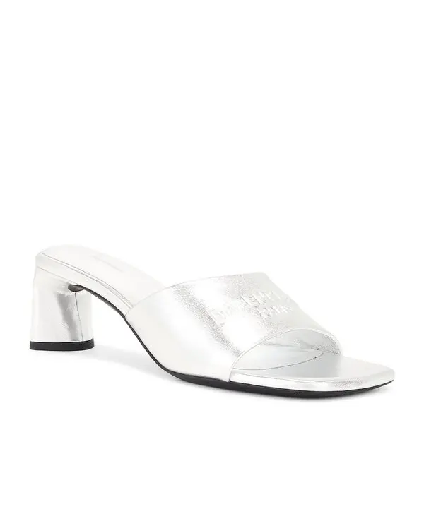 Balenciaga Embossed Logo Heeled Sandals - Silver
