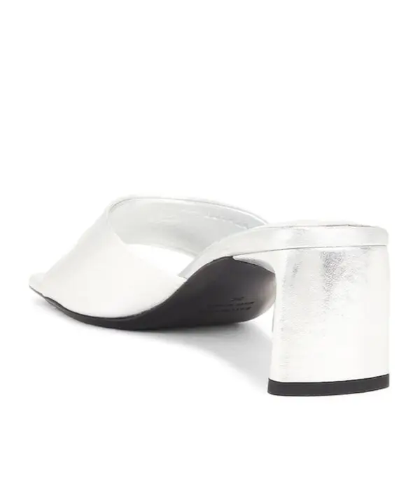 Balenciaga Embossed Logo Heeled Sandals - Silver
