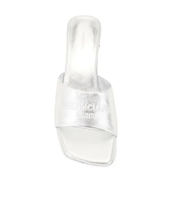 Balenciaga Embossed Logo Heeled Sandals - Silver