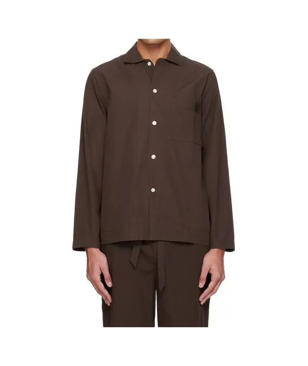 TEKLA Long-sleeved Pajama Shirt - Brown