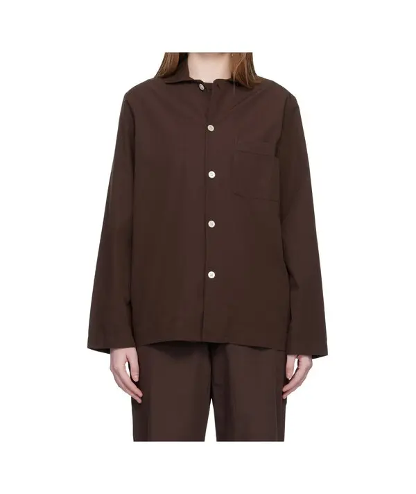 TEKLA Long-sleeved Pajama Shirt - Brown