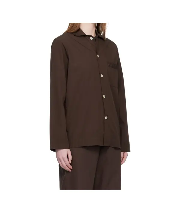 TEKLA Long-sleeved Pajama Shirt - Brown