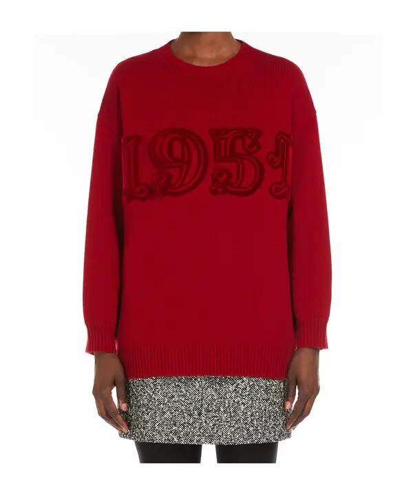 Max Mara Crewneck Jumper With 1951 Flocked Pattern - Red