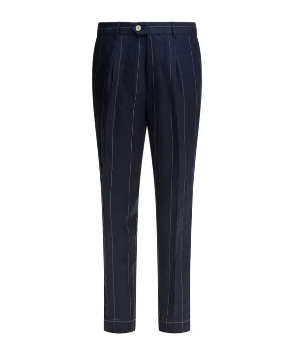 Brunello Cucinelli Pleated Tapered Trousers With Pin Stripes - Navy Blue