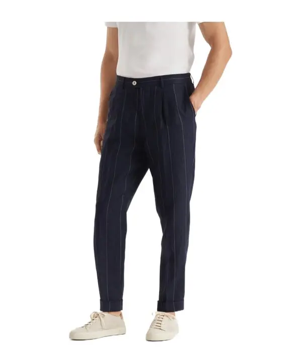 Brunello Cucinelli Pleated Tapered Trousers With Pin Stripes