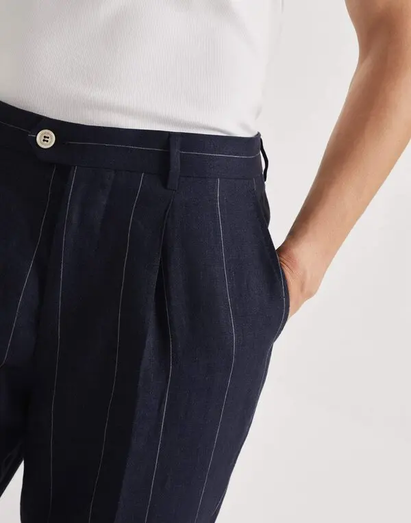 Brunello Cucinelli Pleated Tapered Trousers With Pin Stripes