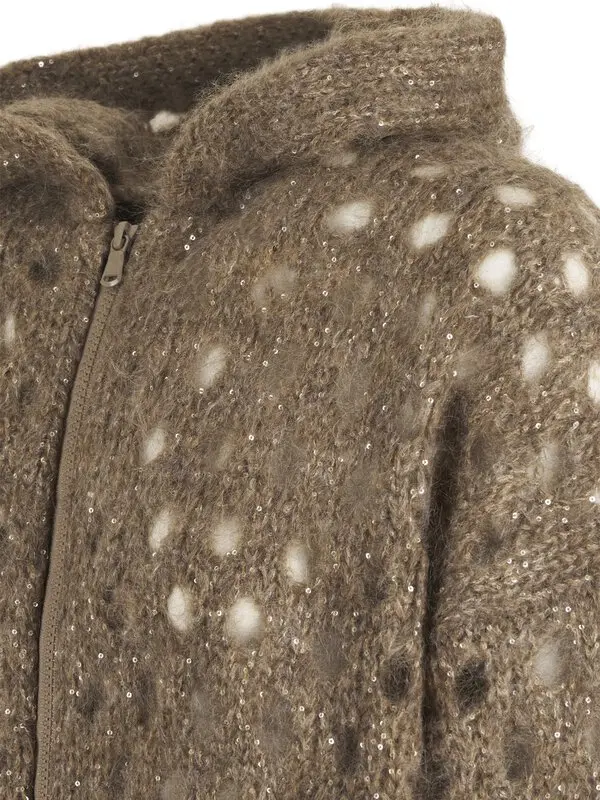 Brunello Cucinelli Dazzling Net Hooded Cardigan