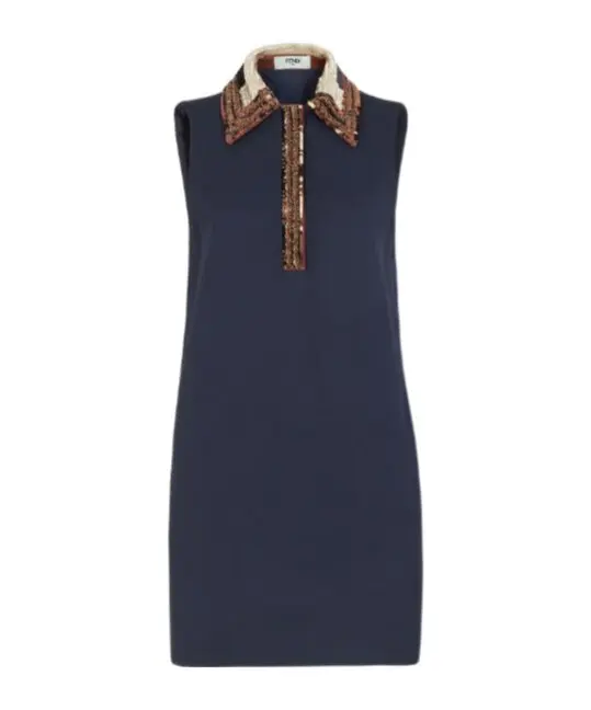 Fendi Sleeveless Mini Dress With Sequin Embellished Collar