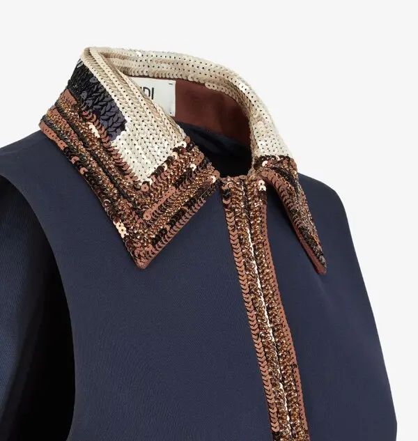 Fendi Sleeveless Mini Dress With Sequin Embellished Collar