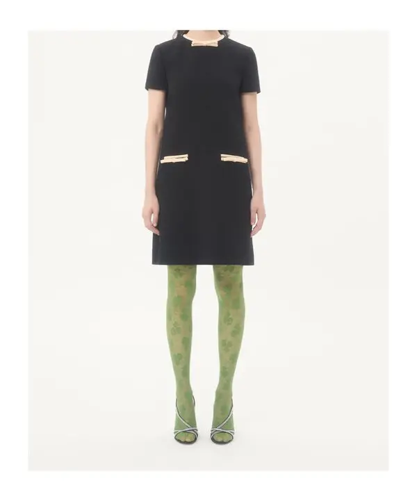 Valentino Garavani Short Sleeve Wool Tweed Dress With Bow Detail