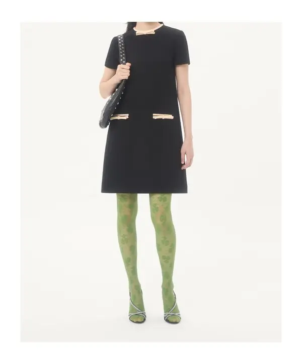 Valentino Garavani Short Sleeve Wool Tweed Dress With Bow Detail