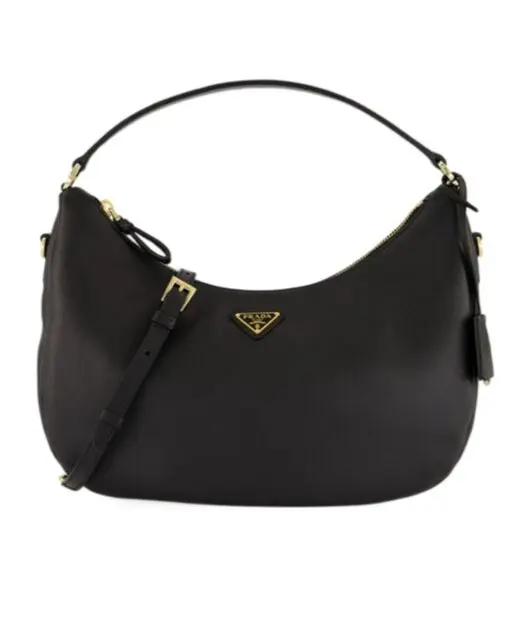 Prada Zip Leather Shoulder Bag - Black