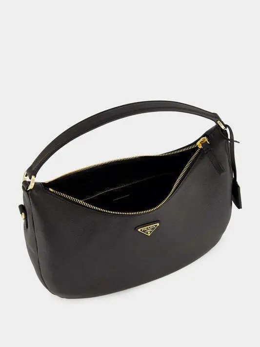 Prada Zip Leather Shoulder Bag - Black