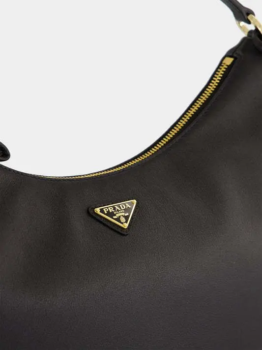 Prada Zip Leather Shoulder Bag - Black