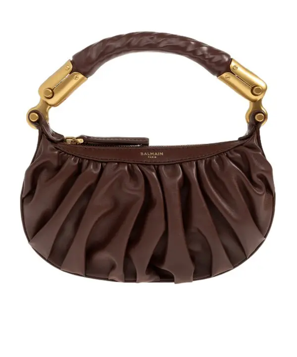 Balmain Ruched Handle Shoulder Bag - Brown