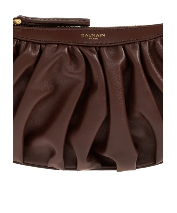 Balmain Ruched Handle Shoulder Bag - Brown