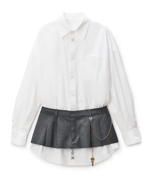 Alexander Wang Shirtdress With Pleated Skirt Detail - White And Dark Grey
