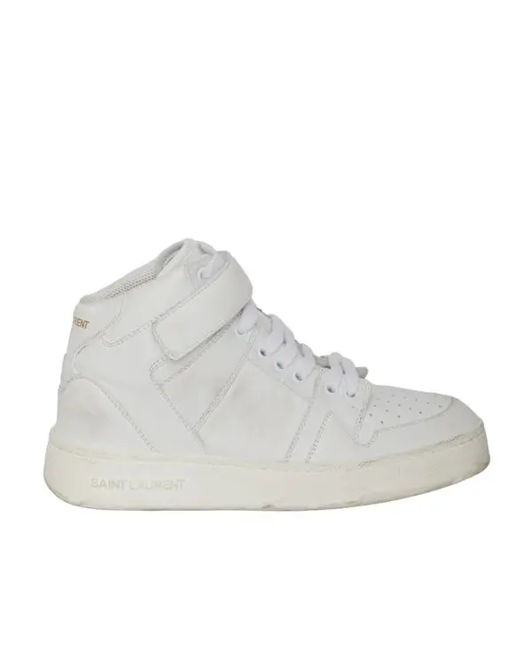 Saint Laurent High Top Lace-up Sneakers With Velcro Straps - White
