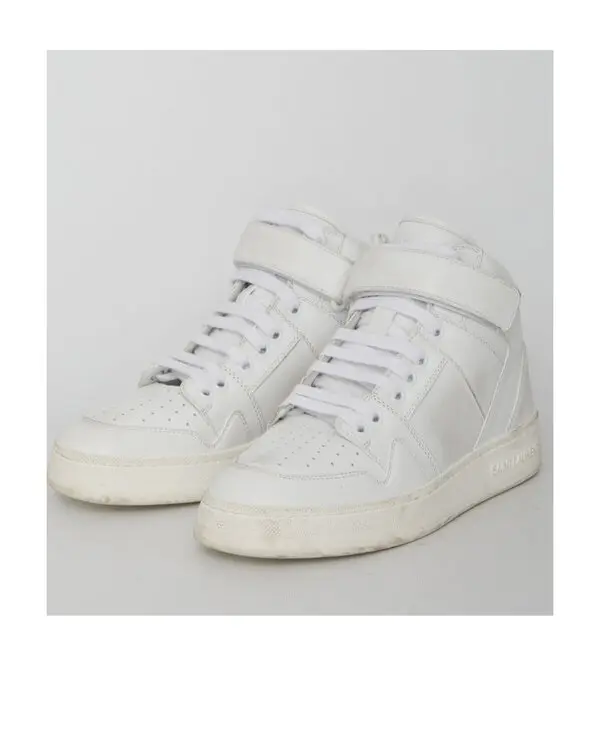 Saint Laurent High Top Lace-up Sneakers With Velcro Straps - White