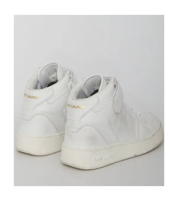 Saint Laurent High Top Lace-up Sneakers With Velcro Straps - White