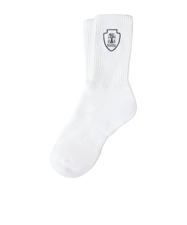 Brunello Cucinelli Ribbed Ankle Socks With Logo Emblem - Navy Blue
