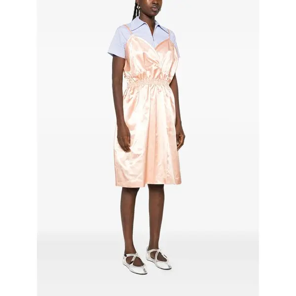 Miu Miu Logo-patch Spaghetti Strap Dress - Nude