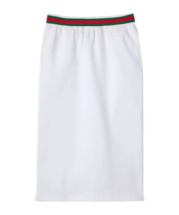 Gucci Knit Cotton Midi Skirt With Web Stripe Detail - White