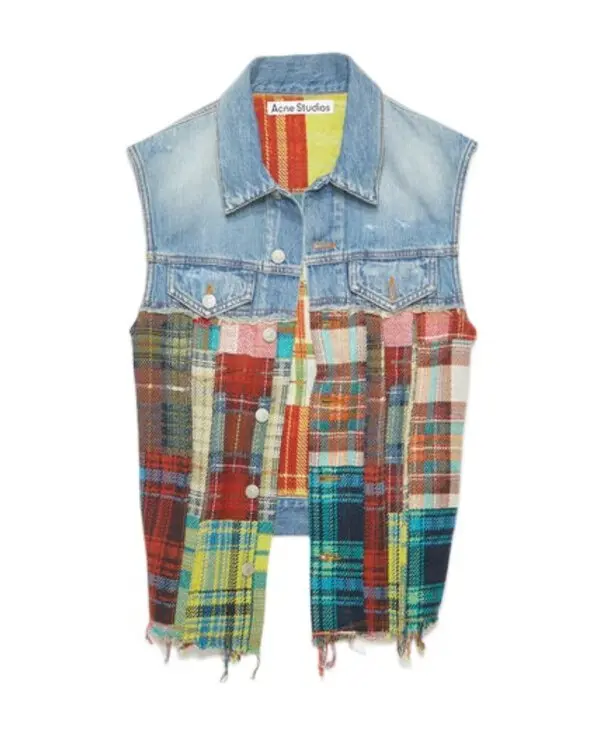 Acne Studios Denim And Plaid Spliced Vest - Blue