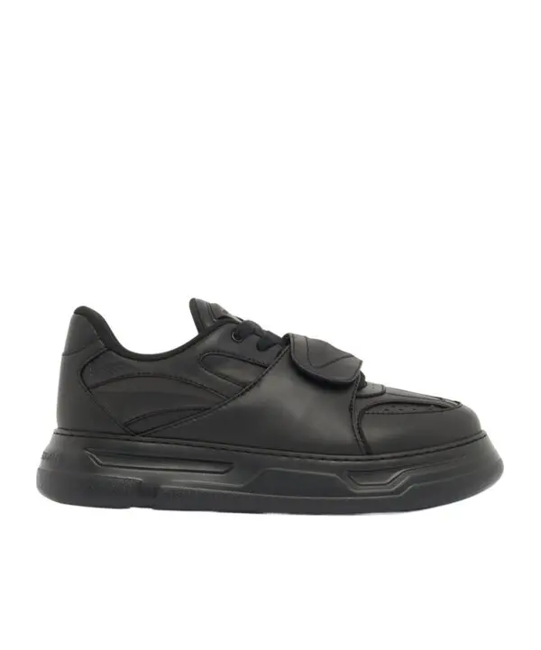 Emporio Armani Leather-effect Lace-up Trainers With Velcro Strap