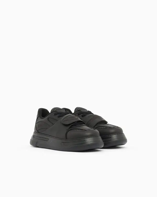 Emporio Armani Leather-effect Lace-up Trainers With Velcro Strap