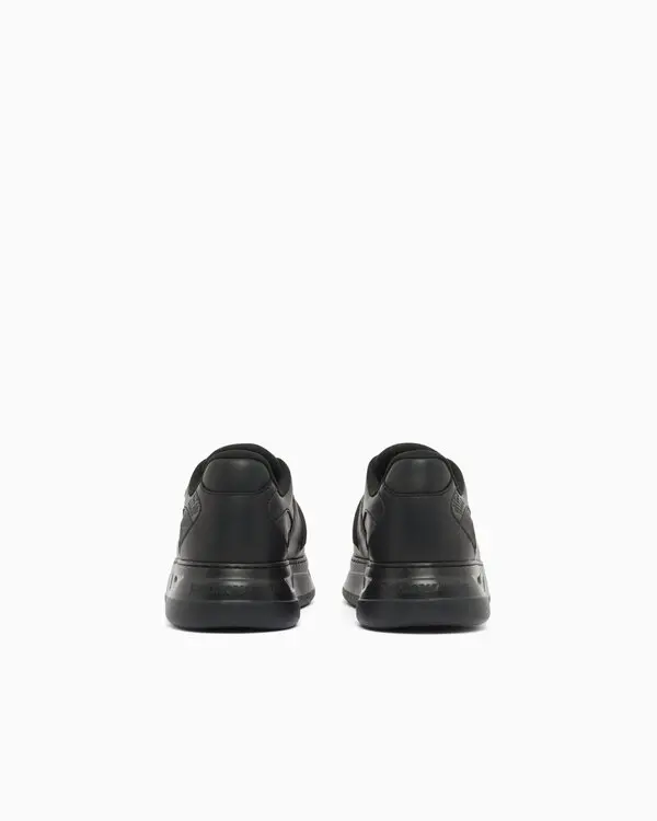 Emporio Armani Leather-effect Lace-up Trainers With Velcro Strap