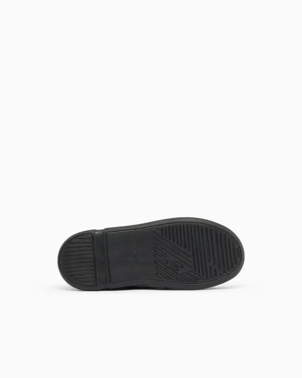 Emporio Armani Leather-effect Lace-up Trainers With Velcro Strap