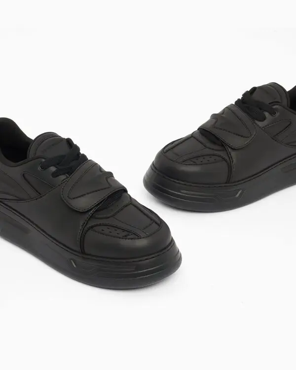 Emporio Armani Leather-effect Lace-up Trainers With Velcro Strap