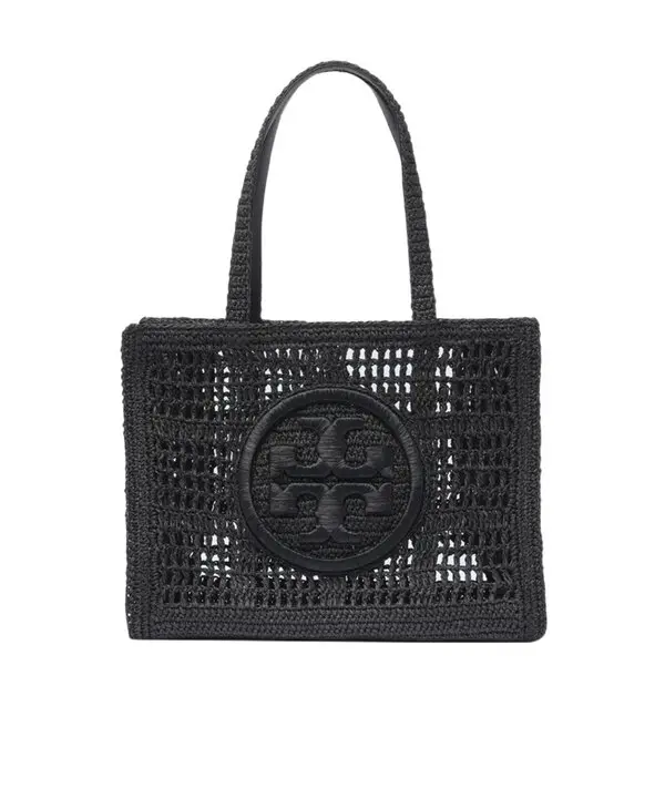 Tory Burch Ella Logo Embroidered Crochet Tote Bag - Black