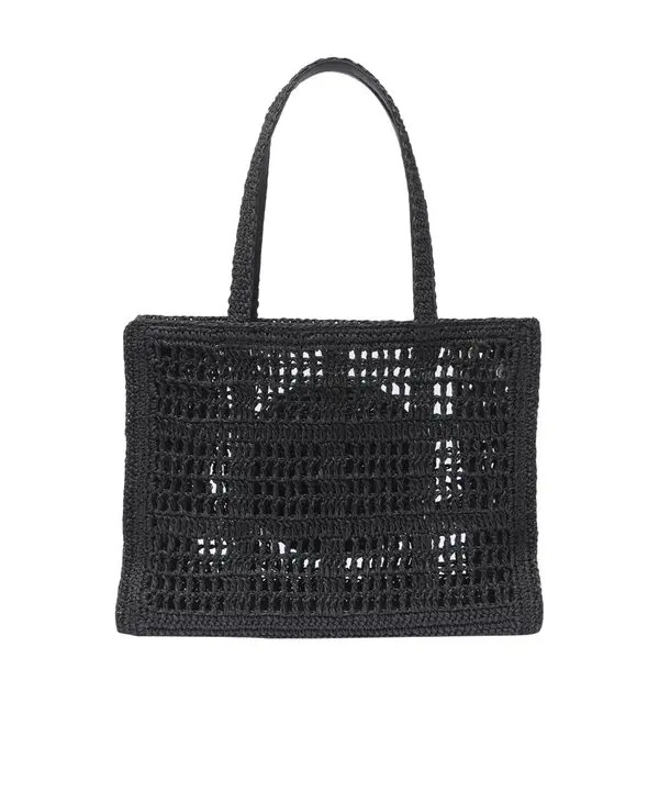 Tory Burch Ella Logo Embroidered Crochet Tote Bag - Black