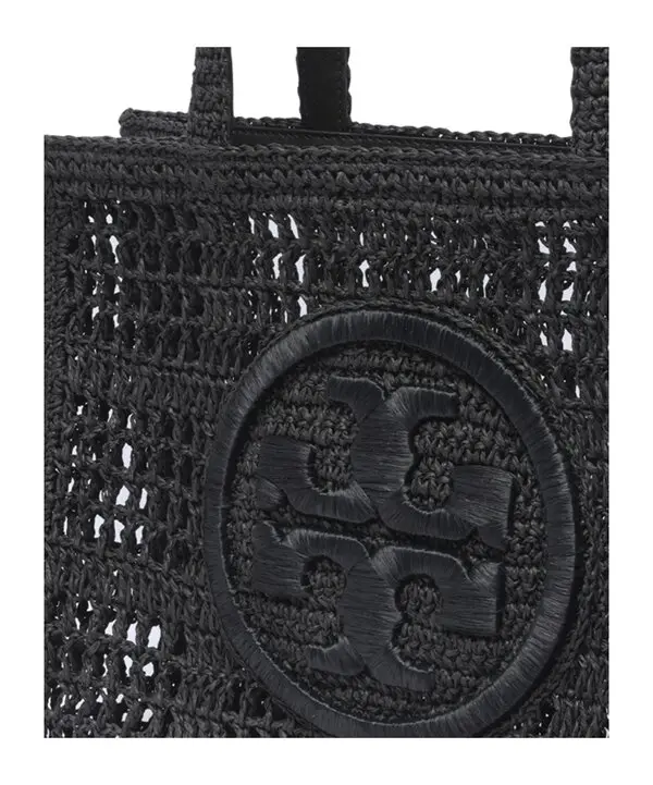 Tory Burch Ella Logo Embroidered Crochet Tote Bag - Black