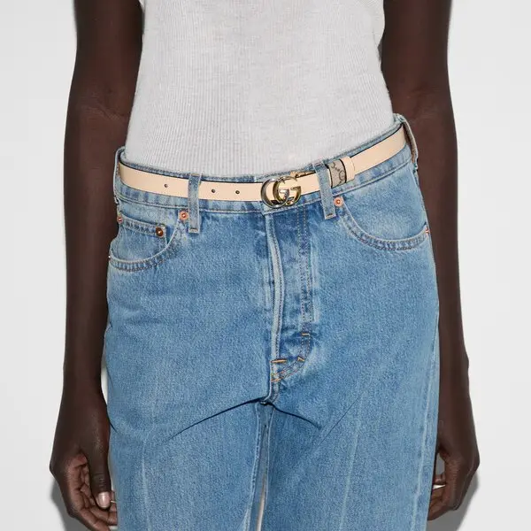 Gucci Gg Marmont Reversible Thin Belt - Brown