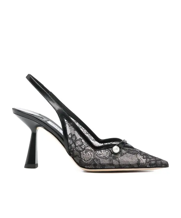 JIMMY CHOO Amita 85 Lace Appliqué Slingback Pumps - Black