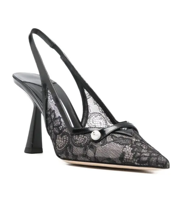 JIMMY CHOO Amita 85 Lace Appliqué Slingback Pumps - Black