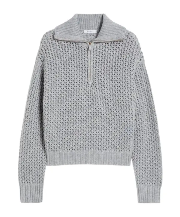 Max Mara Tequila Open-knit Quarter Zip Jumper - Light Gray