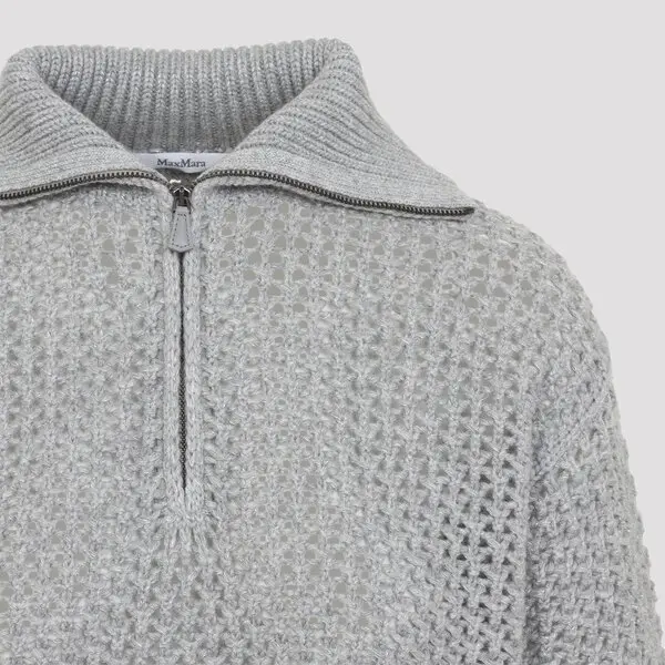 Max Mara Tequila Open-knit Quarter Zip Jumper - Light Gray
