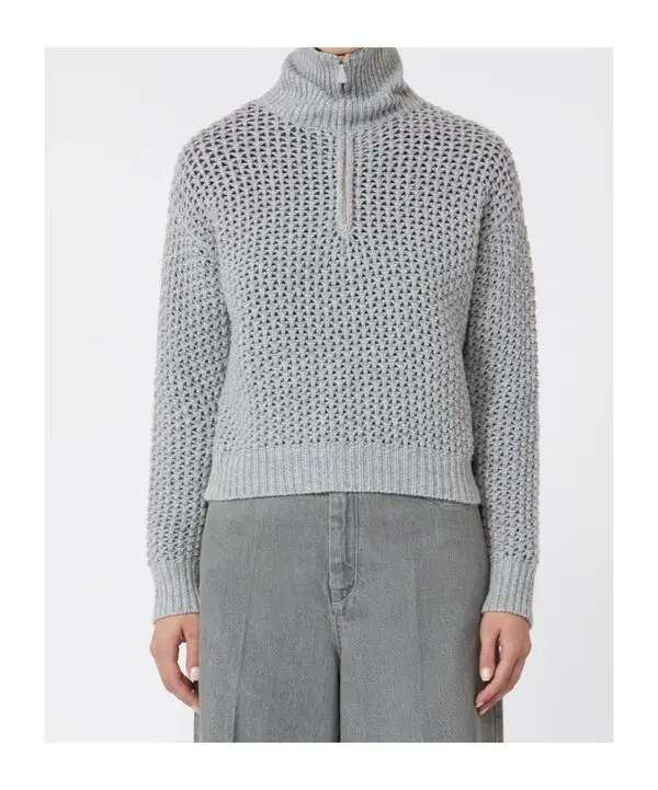 Max Mara Tequila Open-knit Quarter Zip Jumper - Light Gray