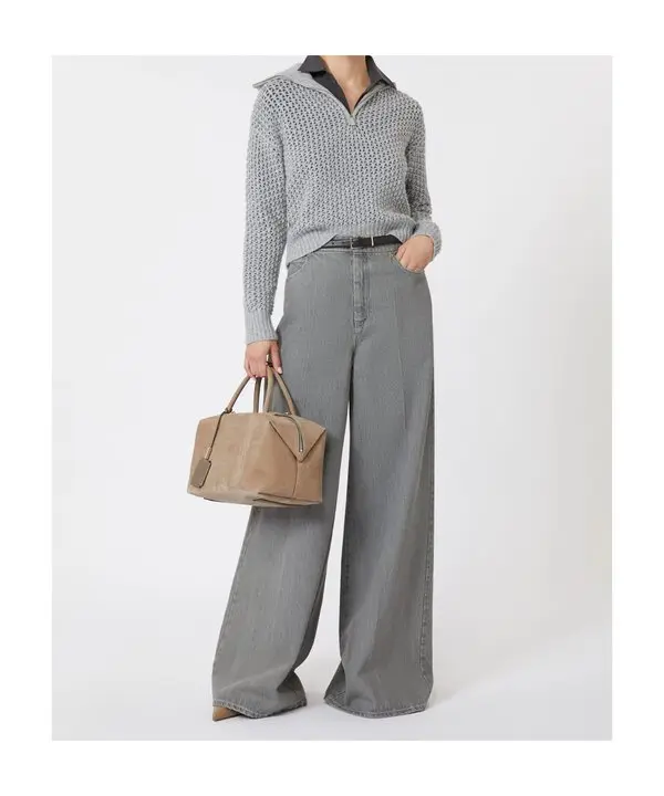 Max Mara Tequila Open-knit Quarter Zip Jumper - Light Gray