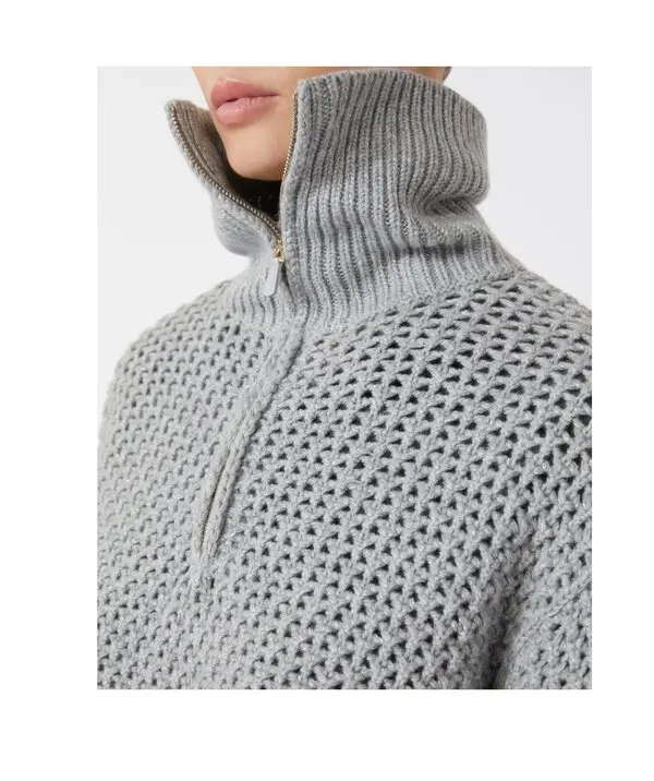 Max Mara Tequila Open-knit Quarter Zip Jumper - Light Gray