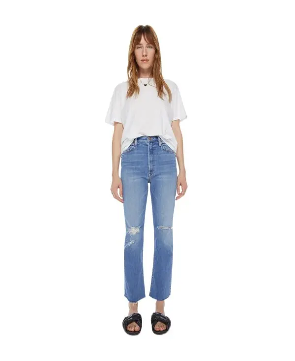 MOTHER High-waist Rider Distressed Ankle Jeans