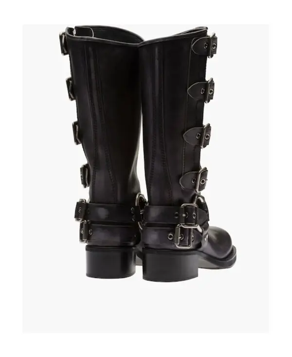 Miu Miu Buckled Knee-high Leather Boots - Black