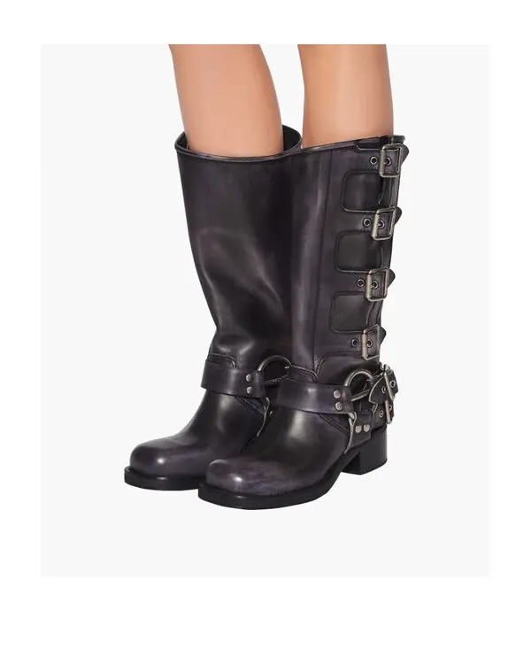 Miu Miu Buckled Knee-high Leather Boots - Black
